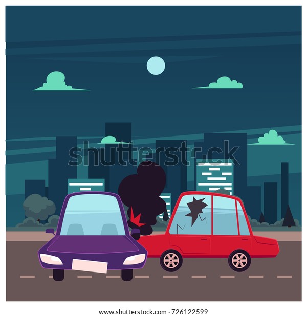 Vector Flat Cartoon Car Crash Accident Stock Vector (Royalty Free ...