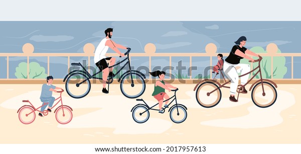 Vector Flat Cartoon Family Characters Ride Stock Vector (Royalty Free ...