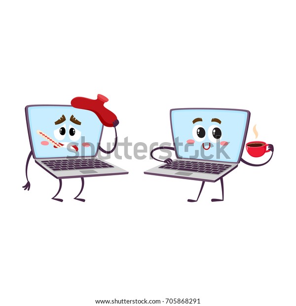 Vector Flat Cartoon Funny Laptop Humanized Stock Vector (Royalty Free ...