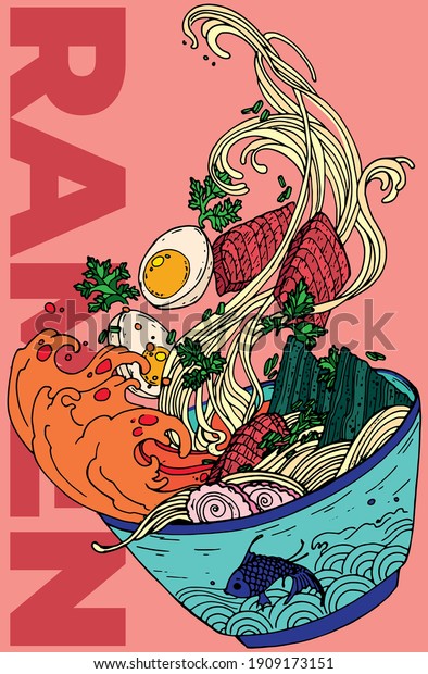 Vector Flat Cartoon Illustration Japanese Ramen: เวกเตอร์สต็อก (ปลอดค่า ...