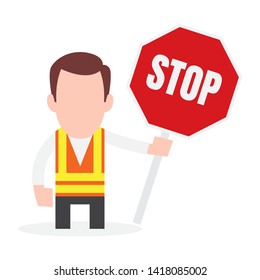 Vector Flat Cartoon Road Worker Man Stock Vector (Royalty Free ...