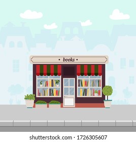 Vector Flat Illustration Bookstore Front Facade Stock Vector (Royalty ...