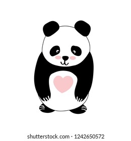 Cute Panda Hugging Heart White Stock Vector (Royalty Free) 1922424389