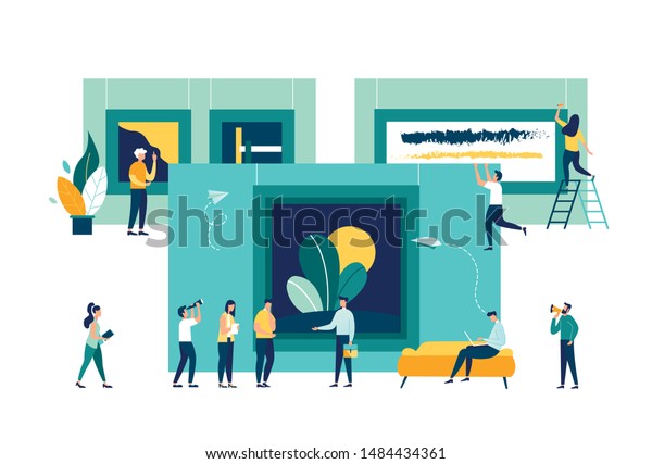 Vector Flat Illustration Group People Visit Stock Vector (Royalty Free ...