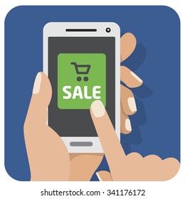 Vector Flat Illustration Icon Hand Mobile Stock Vector (Royalty Free ...