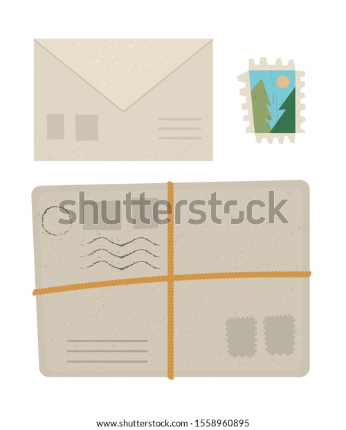 Vector Flat Illustration Parcel Letter Stamp Stock Vector (Royalty Free ...