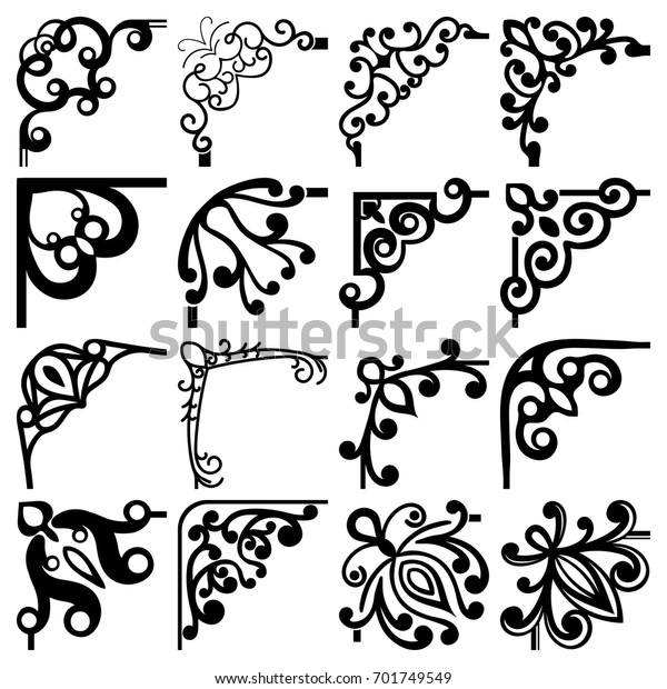 Vector Floral Black White Corners Set Stock Vector (Royalty Free ...