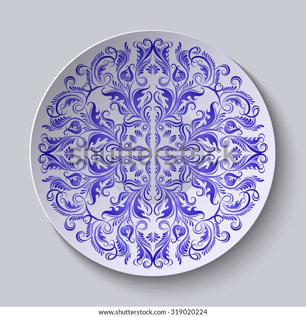 Vector Floral Circular Plate Blue Ethnic Stock Vector (Royalty Free ...