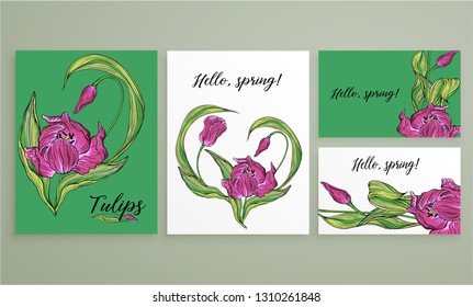 Vector Floral Color Spring Cards Flowers Stock Vector (Royalty Free ...