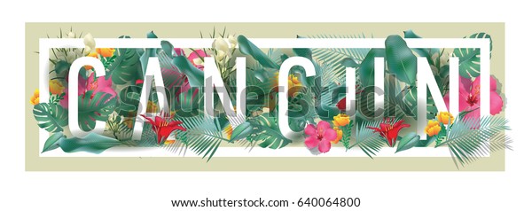 obra de arte de la ciudad de CANCUN con marco floral vectorial