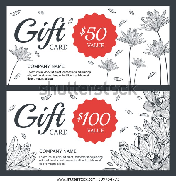 Vector floral gift voucher or card background template. Vintage ...