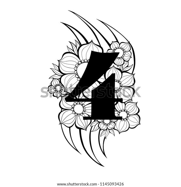 Vector Floral Number Four Monogram Logo Stock Vector (Royalty Free ...