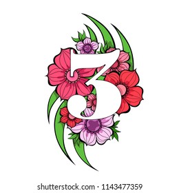 Vector Floral Number Three Bright Colors Stock Vector (Royalty Free ...