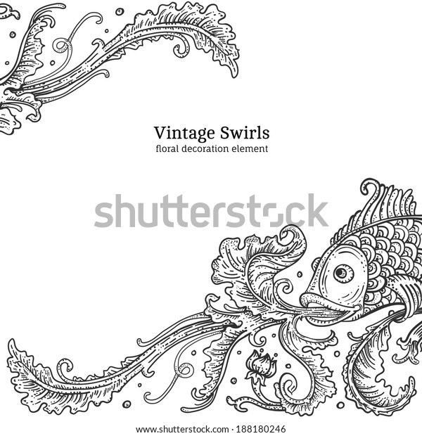 Vector Floral Ornament Fish Engraving Style: vector de stock (libre de ...