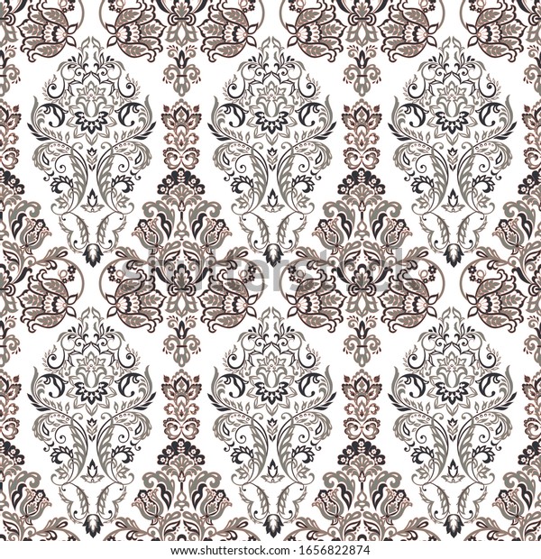 Vector Floral Textured Print Damask Seamless Stock Vector (Royalty Free ...