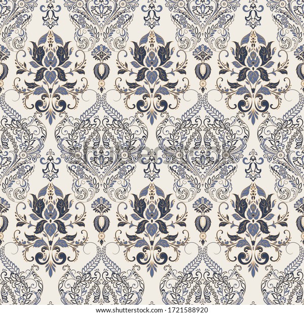 Vector Floral Textured Print Damask Seamless Stock Vector (Royalty Free ...