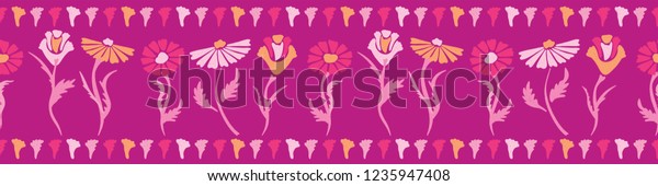 Vector Flower Border Horizontal Colorful Blooms Stock Vector (Royalty ...