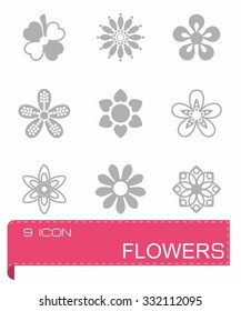 Vector Flowers Icon Set On Grey Stock Vector (Royalty Free) 332112095 ...