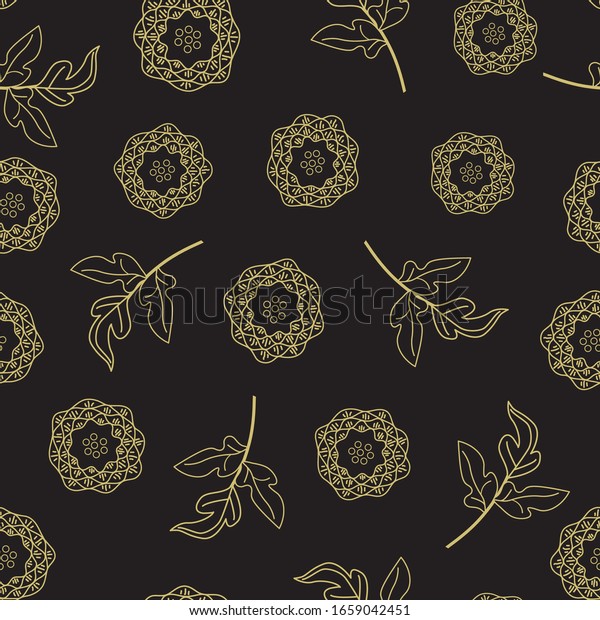 Vector Flowers Leaves Yellow Outlines On Stock Vector (Royalty Free ...