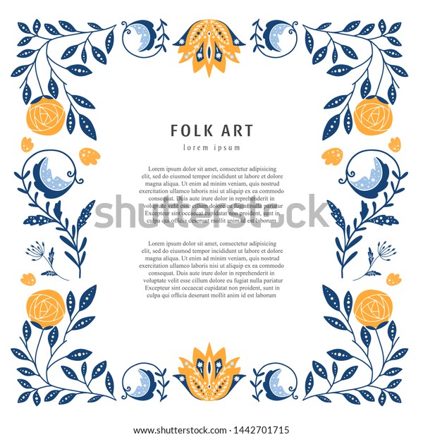 Vector Folk Art Frame Flowers Floral Stock Vector (Royalty Free ...