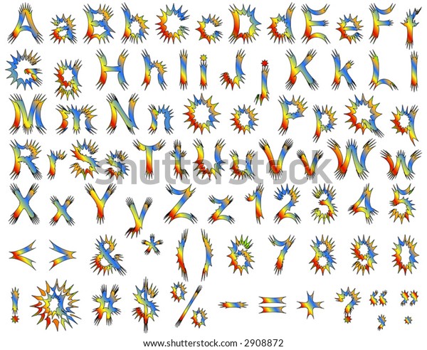 Vector Font Set Colorful Spikey Characters Stock Vector (Royalty Free ...