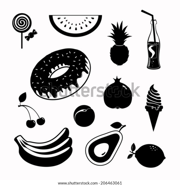 Vector Food Black Icon Set: vector de stock (libre de regalías ...
