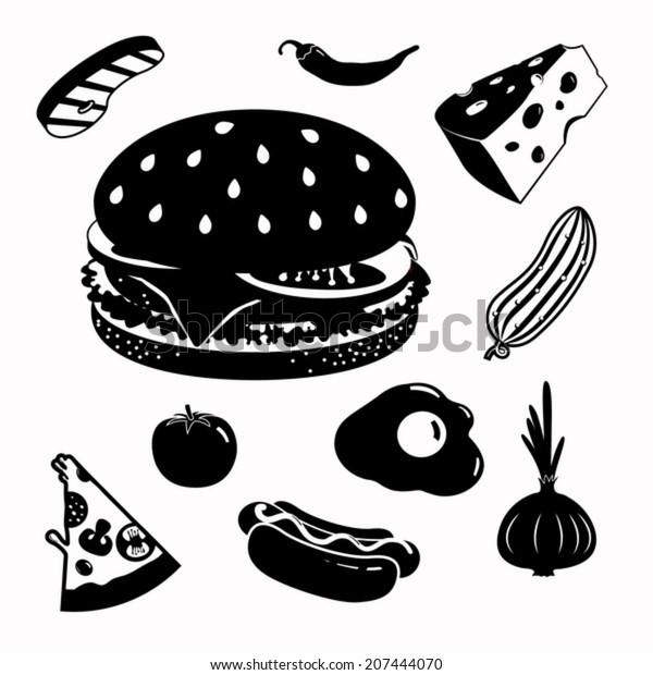 Vector Food Black Icon Set Stock Vector (Royalty Free) 207444070 ...