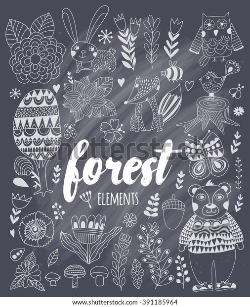 Vector Forest Elements Doodle Childish Style Stock Vector (Royalty Free ...
