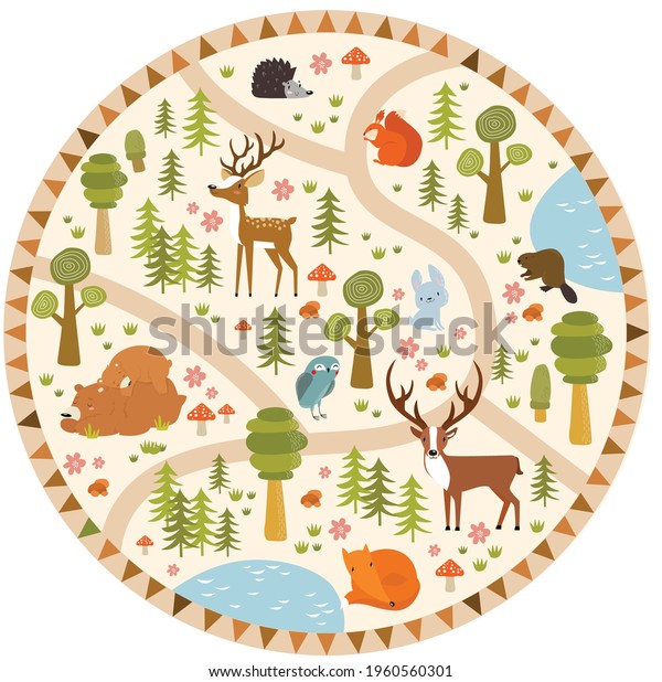 Vector Forest Maze Animals Cartoon Forest Stock Vector (Royalty Free ...