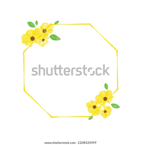 Vector Frame Hexagon Flowers Watercolor Background Stock Vector ...
