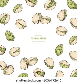 Vector Frame Pistachios Hand Drawn Illustrations: เวกเตอร์สต็อก (ปลอด ...