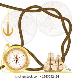 Vector Frame Tallship Compass Anchor Timber Stock Vector (Royalty Free ...