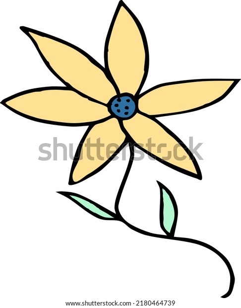 Vector Freehand Drawing Yellow Flower Blue Stock Vector (Royalty Free ...