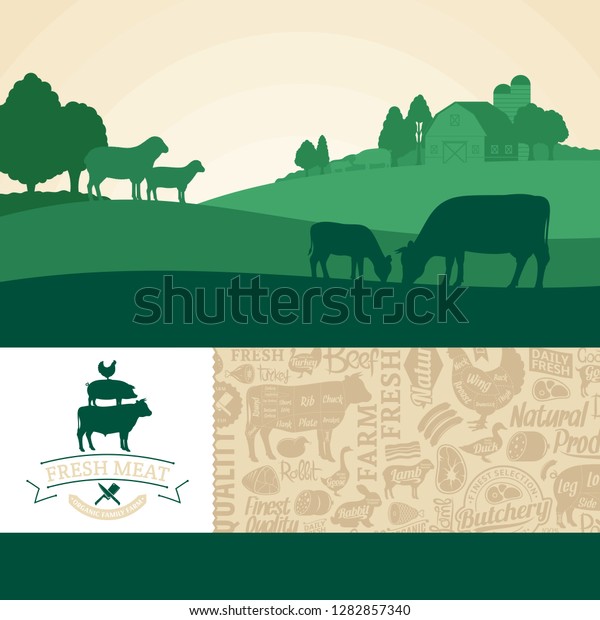 Vector Fresh Meat Illustration Rural Landscape Stock Vector (Royalty ...