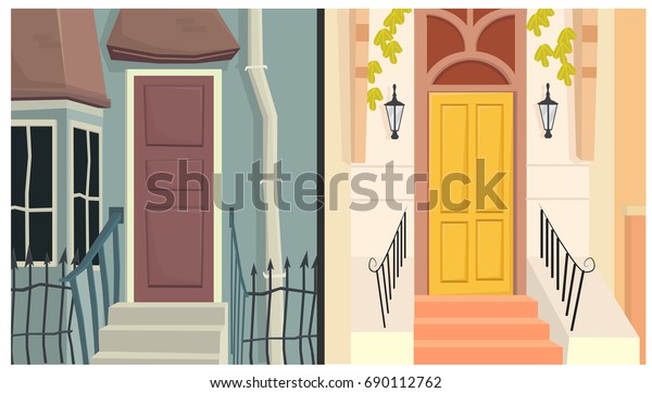 Vector Front Door Exterior Cartoon House Stock Vector (Royalty Free ...