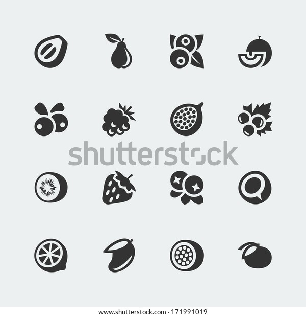 Vector Fruits Berries Mini Icons Set Stock Vector (Royalty Free ...