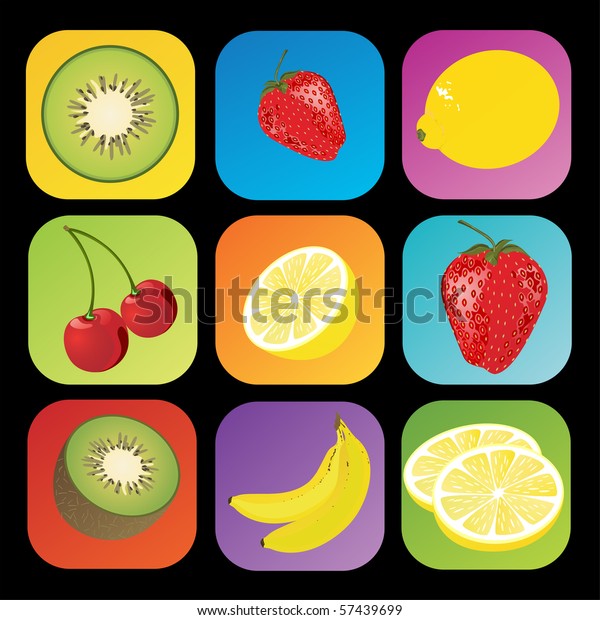 Vector Fruits On Colorful Background Stock Vector (Royalty Free ...