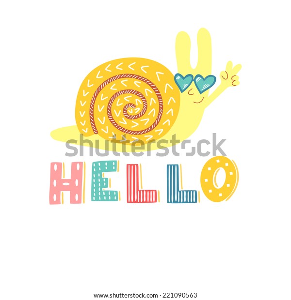 Vector Funny Illustration Cute Snail Text Stock Vector (Royalty Free ...