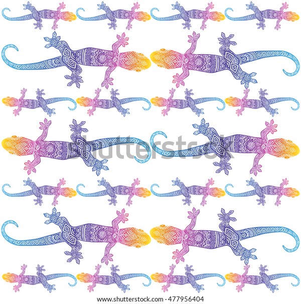Vector Gecko Silhouettes Tribal Ethno Doodle Stock Vector (Royalty Free ...