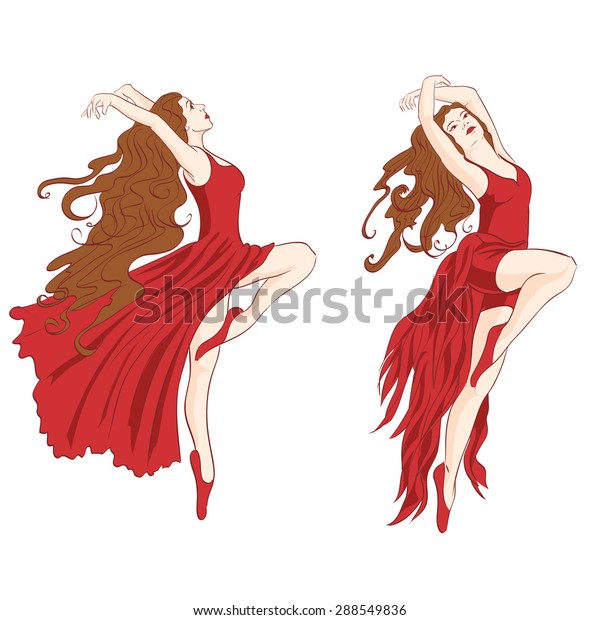 Vector Girls Red Dress Dancing Contemporary Stock Vector (Royalty Free ...