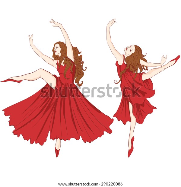 Vector Girls Red Dress Dancing Contemporary Stock Vector (Royalty Free ...