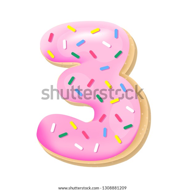 Vector Glazed Pink Number 3 Donut: vector de stock (libre de regalías ...