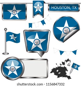 Vector Glossy Icons Flag Houston Texas Stock Vector (Royalty Free ...