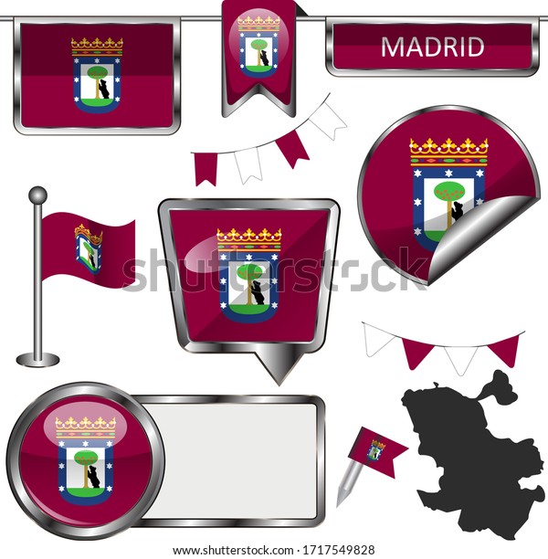Vector Glossy Icons Madrid Flag Spain Stock Vector (Royalty Free ...