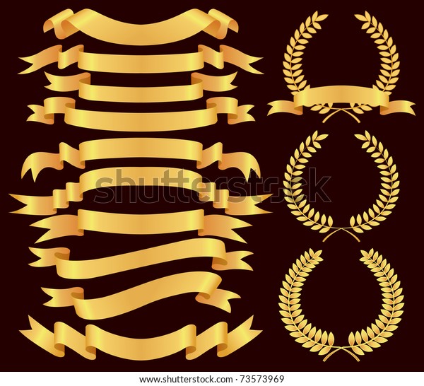 Vector Gold Banner Laurel Wreath Set Stock Vector (Royalty Free) 73573969