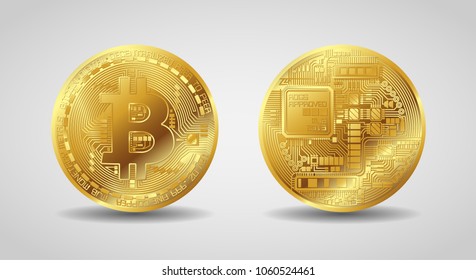 Vector Gold Bitcoin Front Back Side Stock Vector (Royalty Free ...