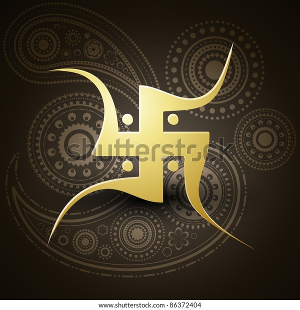 Vector Golden Swastik Symbol On Dark Stock Vector (Royalty Free) 86372404