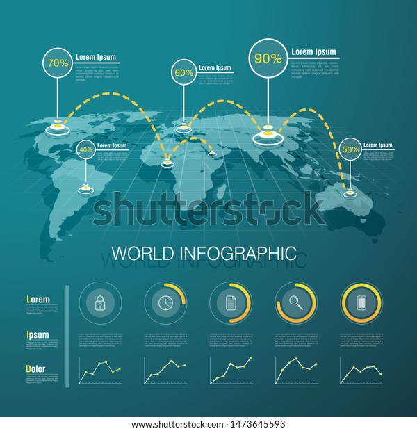 Vector graphic abstract infographics with world map and icons in ...