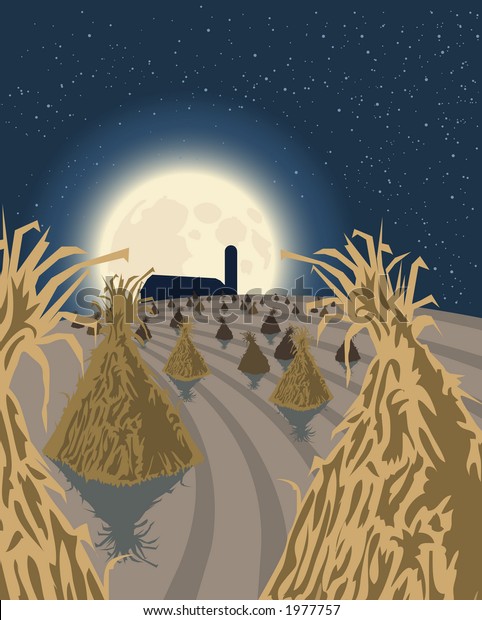 Vector Graphic Depicting Harvest Farm Field Stock Vector (Royalty Free ...