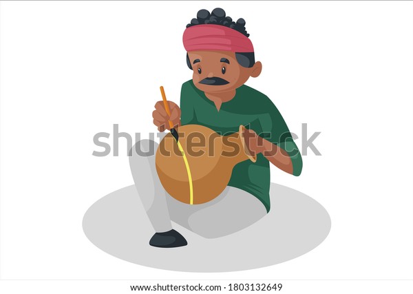 Vector Graphic Illustration Indian Potter Sitting Stock Vector (Royalty ...